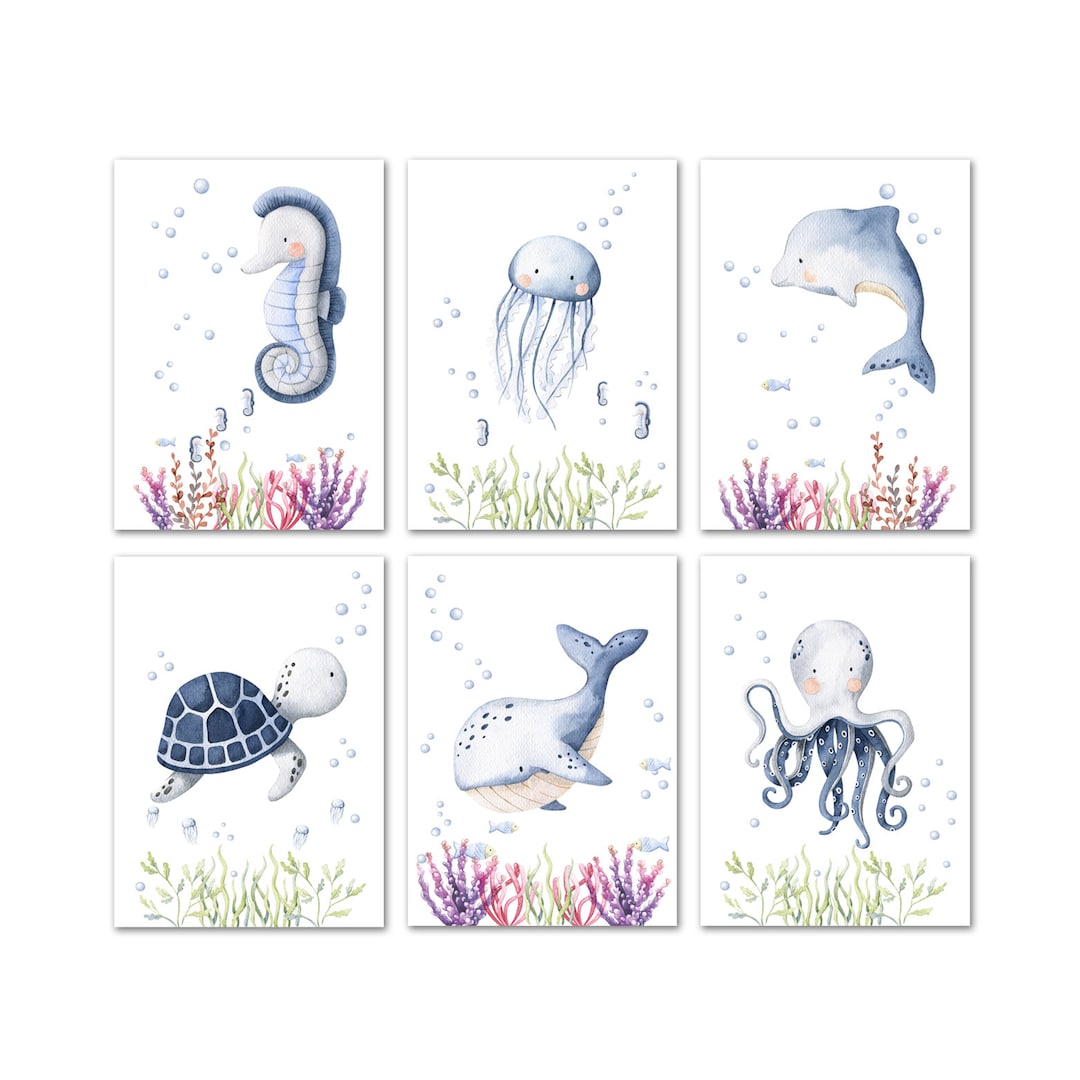 Set of 6 Children's Pictures of Sea Creatures + Children's Folder ...