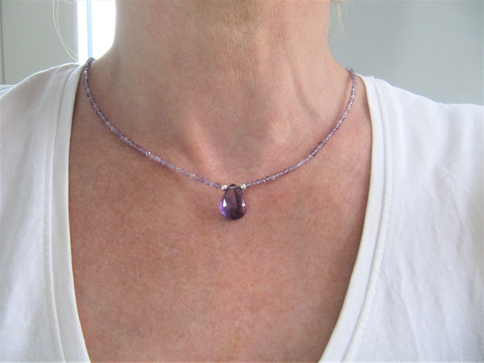 Amethyst choker necklace gemstone necklace in sterling silver | Etsy