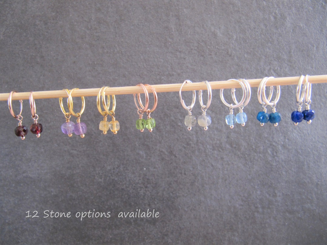 Gemstone Hoop Earrings, Charm Hoop Earrings, Sterling Silver and 14K ...