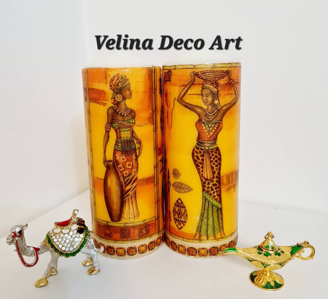 African Village/ so Beautiful Cet of 2x20cm Hand Decorated Candles With ...