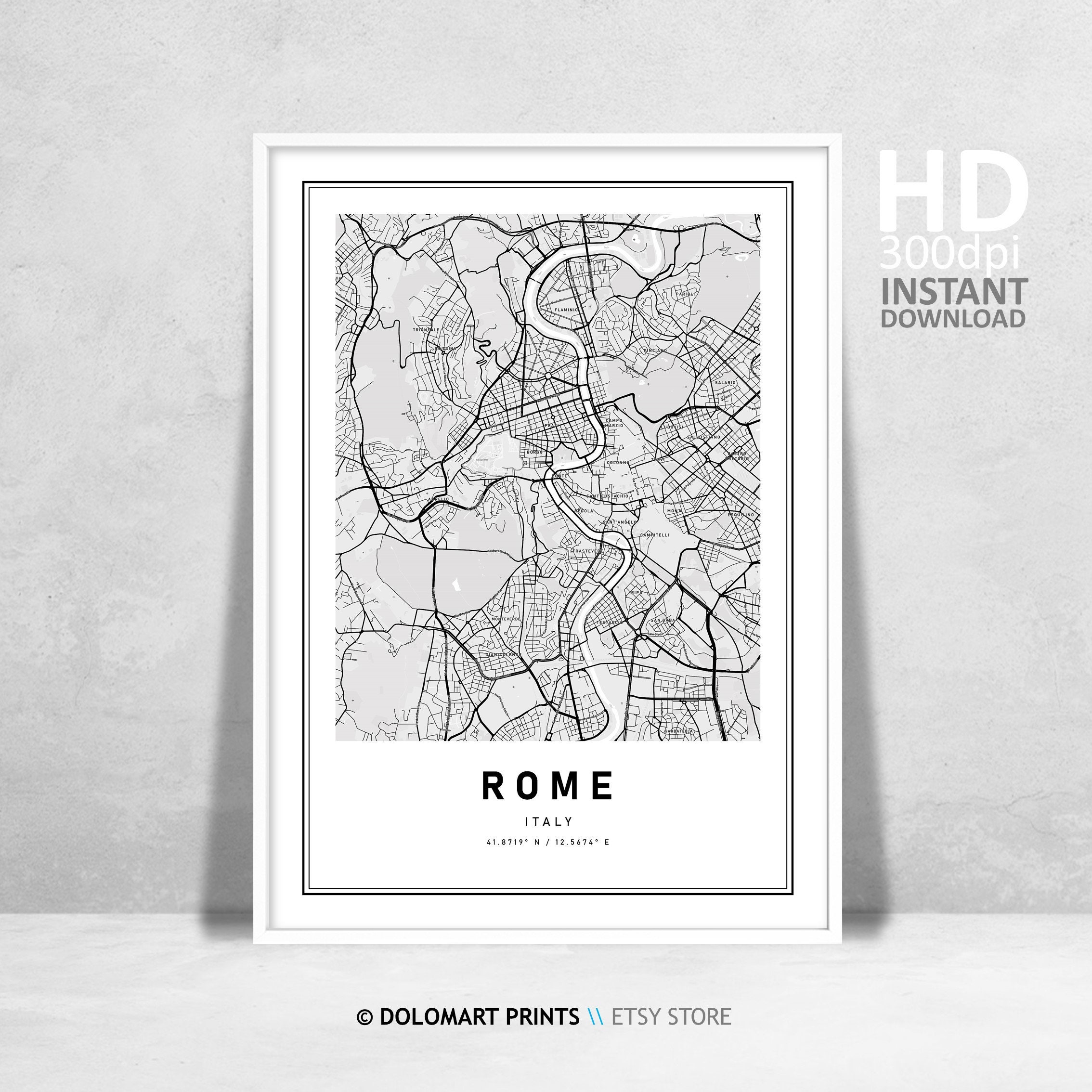 Rome Italy Printable Maps Map of Rome High Resolution - Etsy Canada
