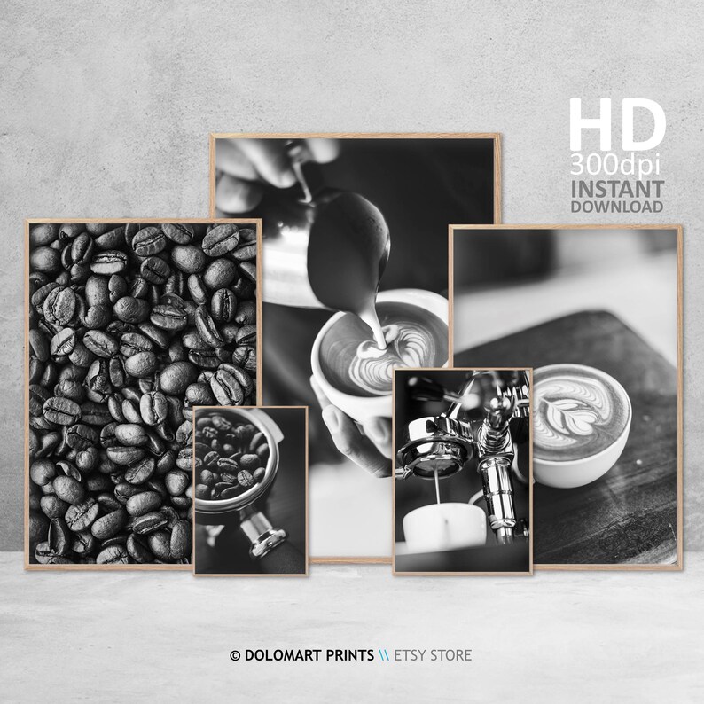 Black and White Coffee Photography Prints, Kitchen Decor (digital ...