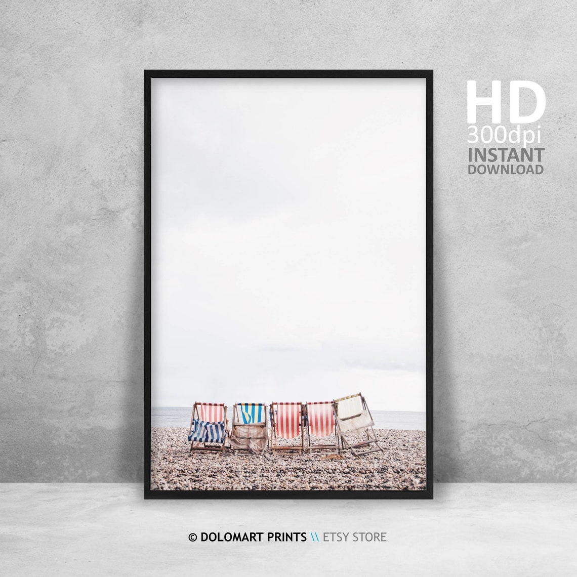 Retro Beach Chair Wall Art Print, Colorful Beach Print, Vintage Living ...
