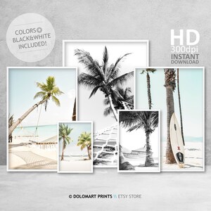 Black and White Tropical Prints Wall Gallery Set, Beach Poster Bundle ...