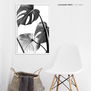 Monstera Leaf Print, Black and White Botanical Photography (digital ...