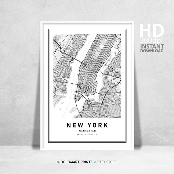 New York Map Printable Map of New York City NY Manhattan | Etsy