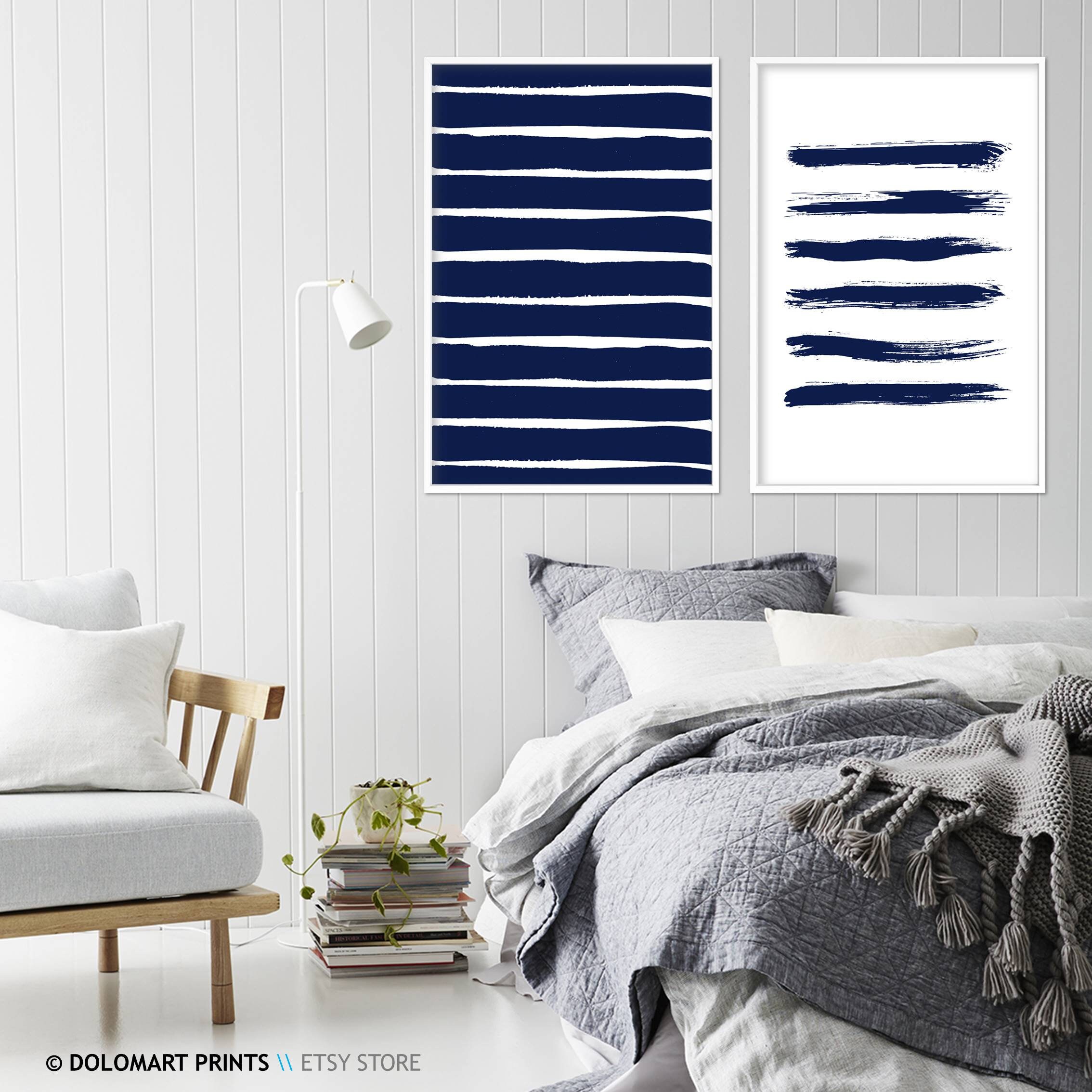 Set of 3 Indigo Blue Watercolor Prints Navy Blue and White | Etsy