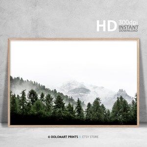 Large Wall Art Forest Print, Mountain Prints, Green Forest Art, Digital ...