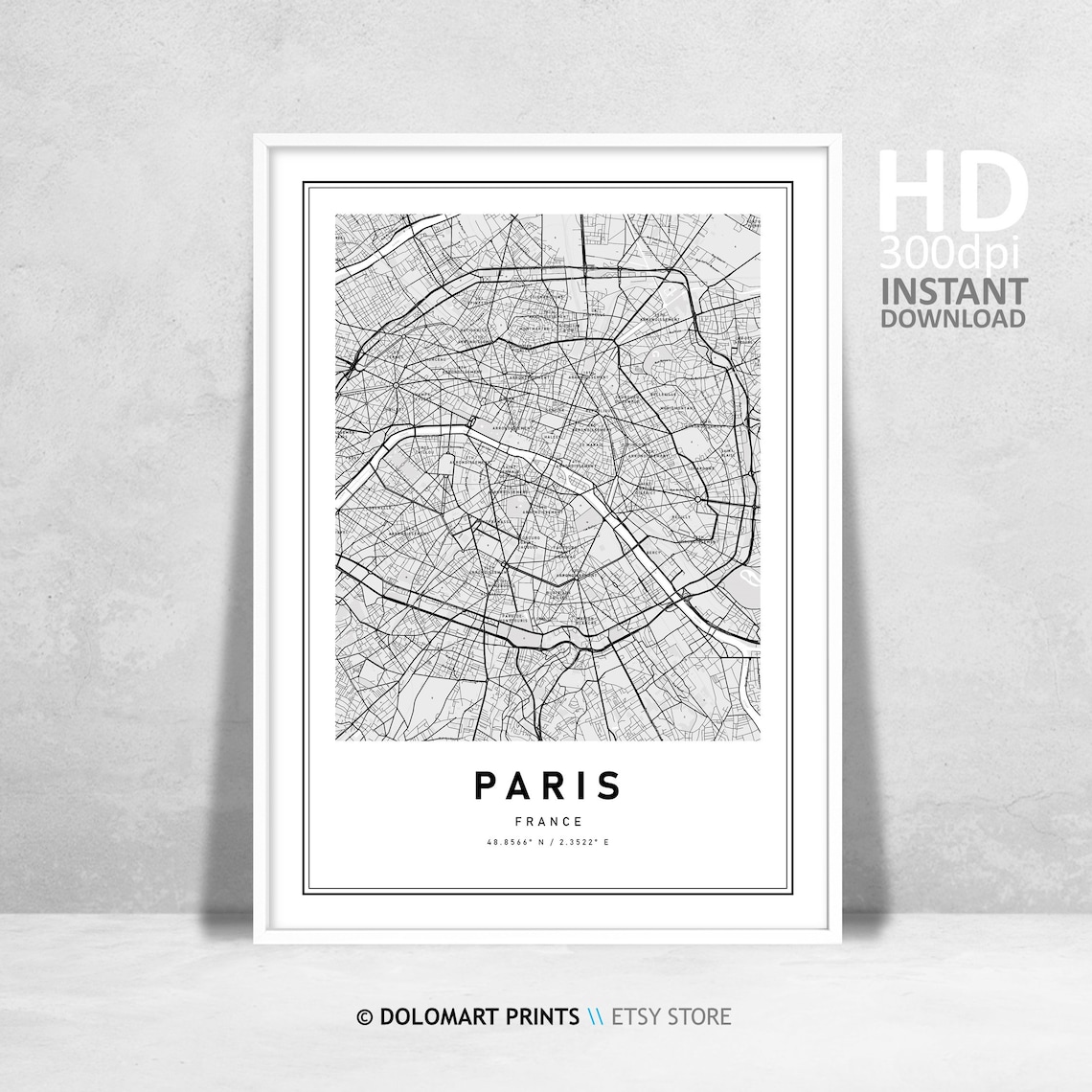 Paris France Printable Maps Map of Paris High Resolution - Etsy