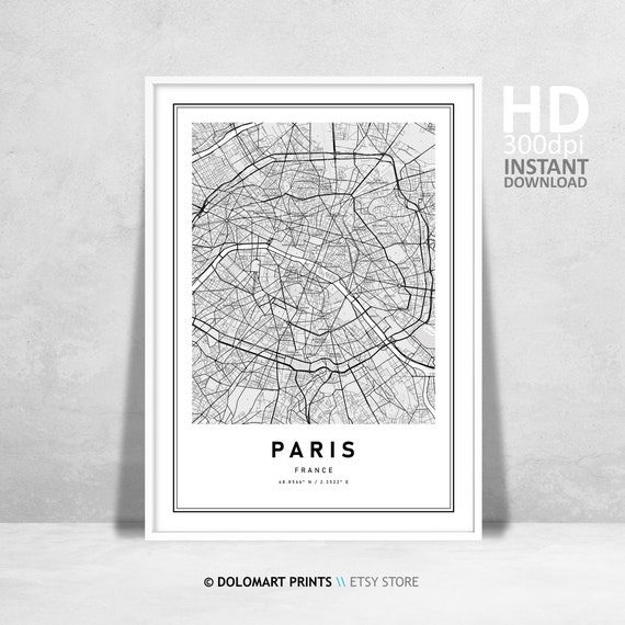 Paris France Printable Maps Map of Paris High Resolution - Etsy