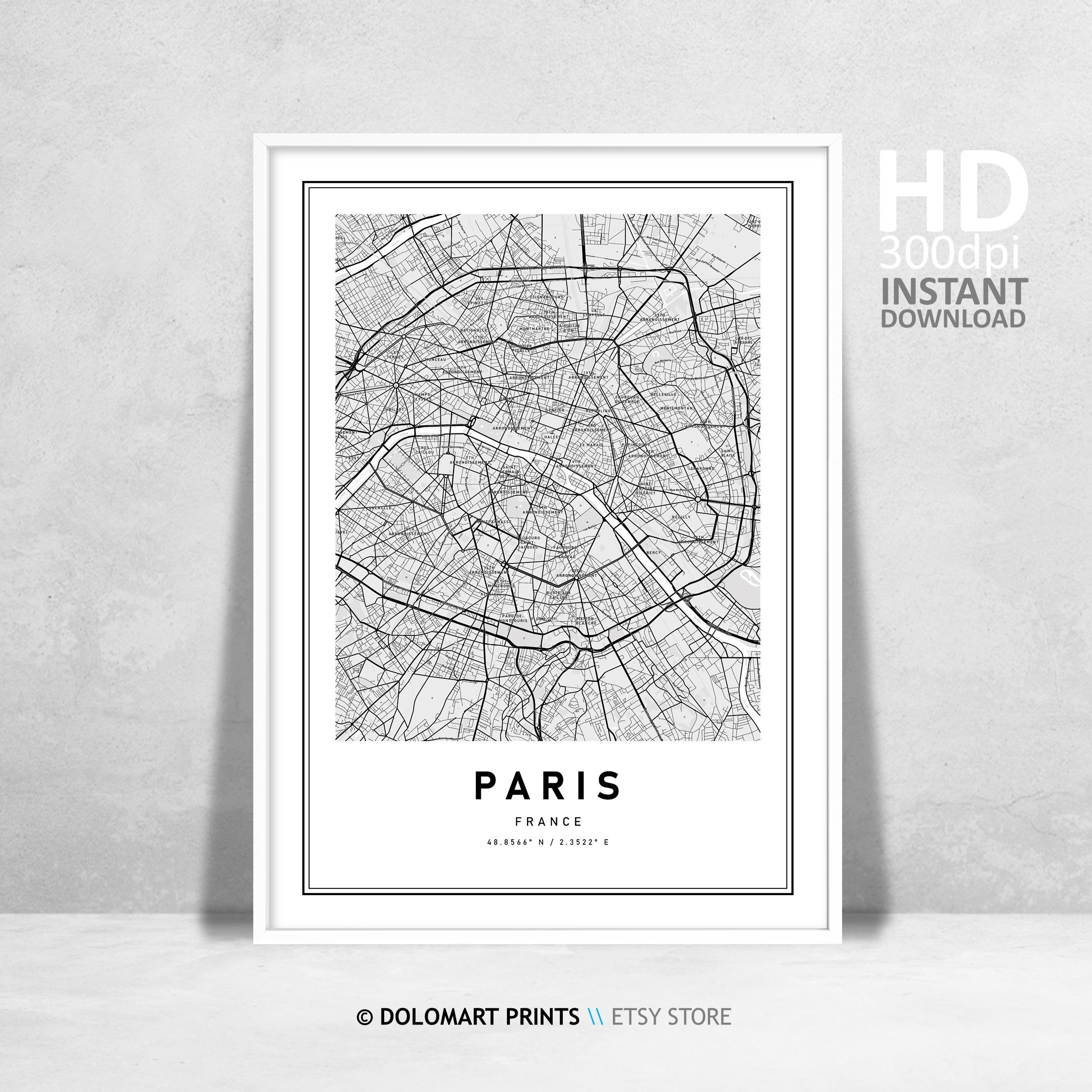 Paris France Printable Maps Map of Paris High Resolution - Etsy
