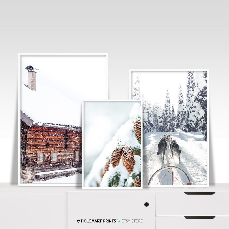 Winter Wonderland Decor Set of 3 Prints, Christmas Sleigh Print Decor ...