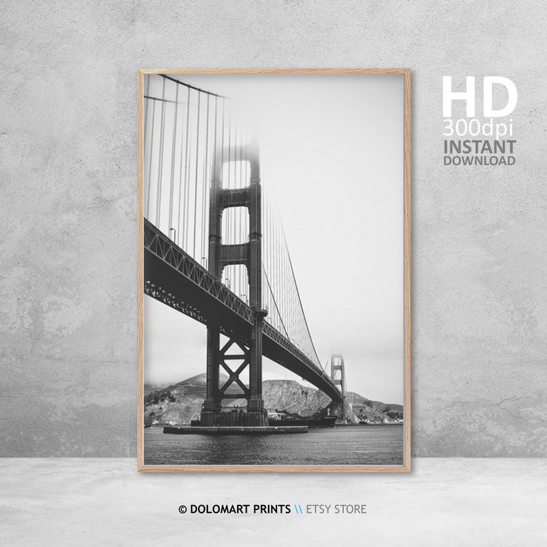 Golden Gate Bridge Printable San Francisco Black and White - Etsy