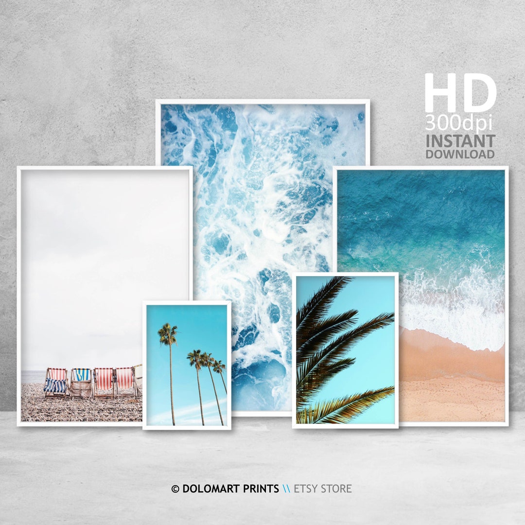 Coastal Printables Set, Teal Poster Set, Gallery Wall Art Bundle, Blue ...
