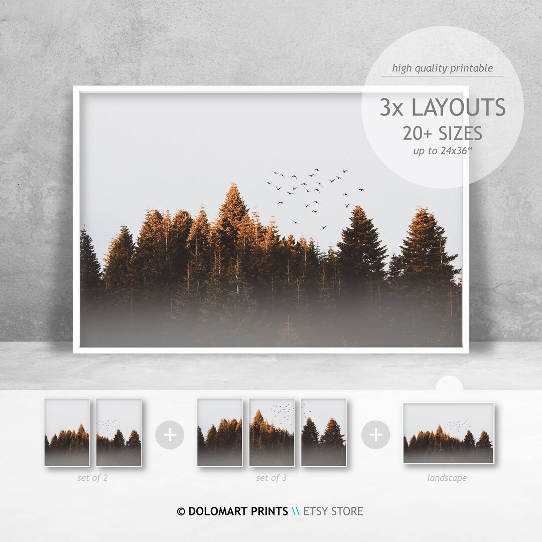 Scandinavian Minimal Forest Print, Tree Print, Horizontal Prints, Pine ...
