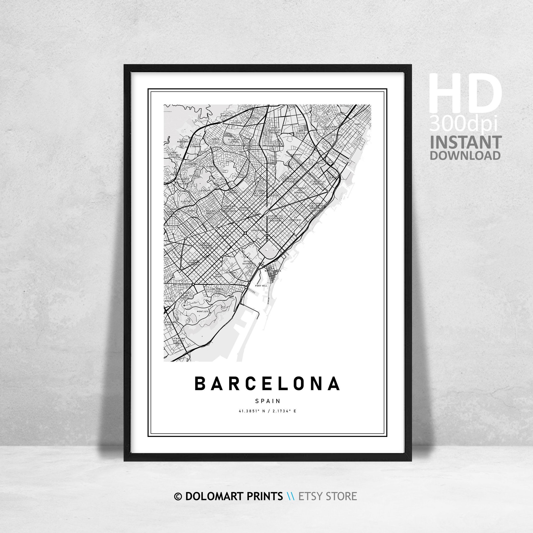 Barcelona Spain Printable Maps Map of Barcelona High - Etsy