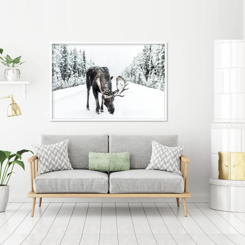 Moose in Snow Print, Winter Themed Decor, Reindeer Printable Large ...