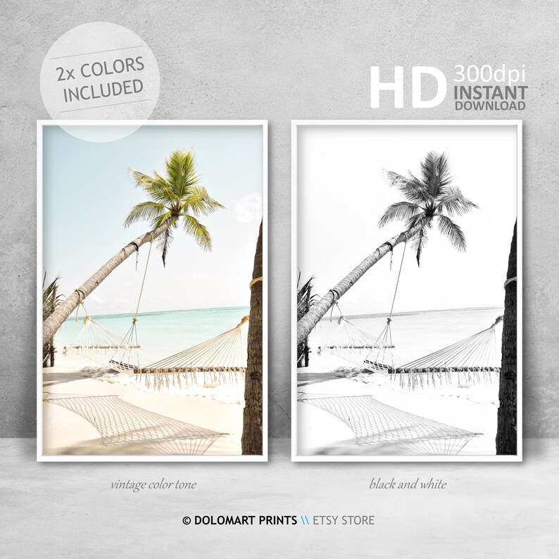 Black and White Tropical Prints Wall Gallery Set Beach Poster | Etsy