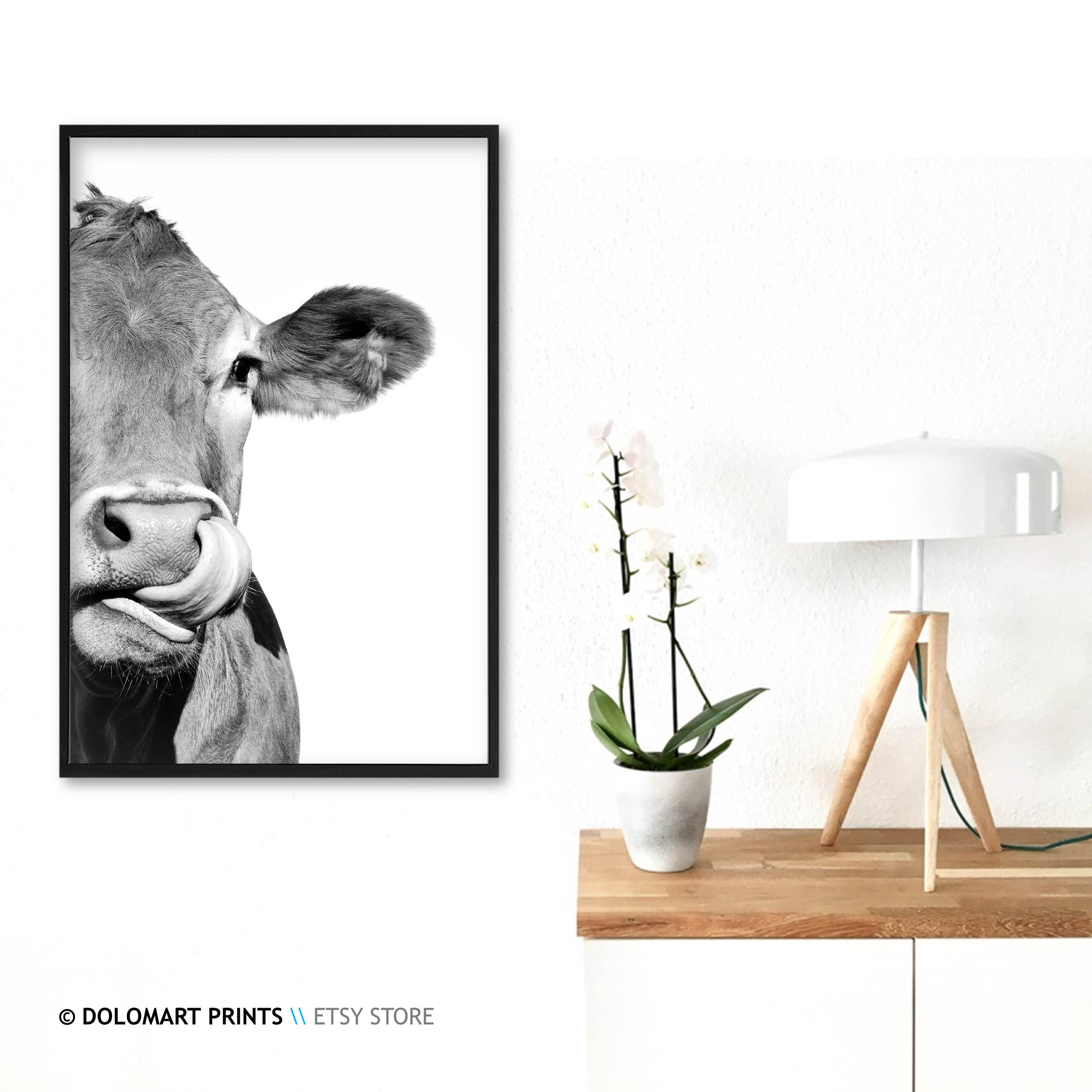 Cow Wall Art Funny Cow Print Rustic Home Decor Cattle | Etsy