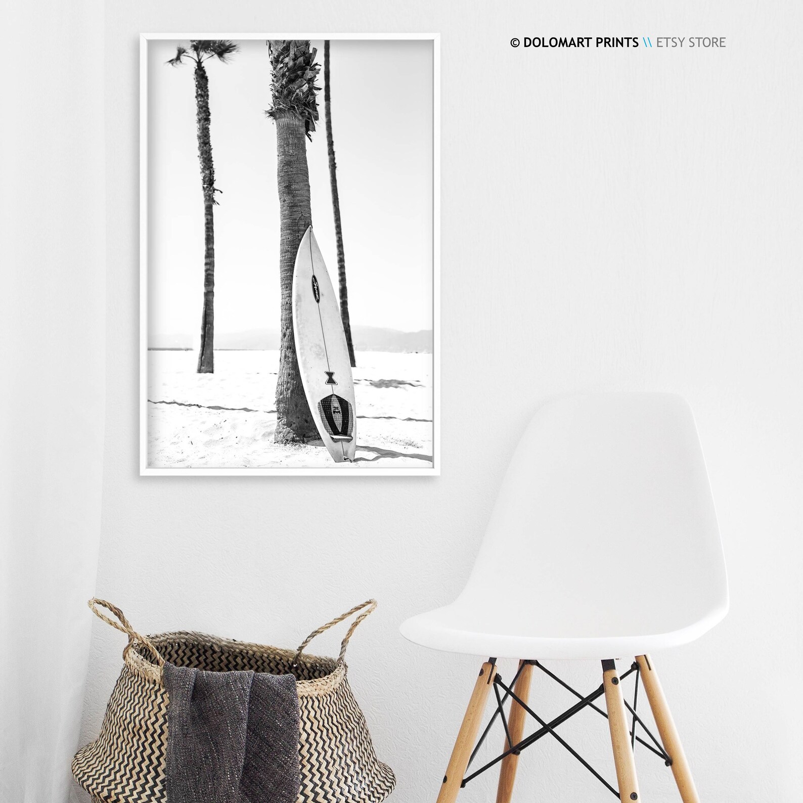 Black and White Beach Print Tropical Wall Art Decor Surfer - Etsy