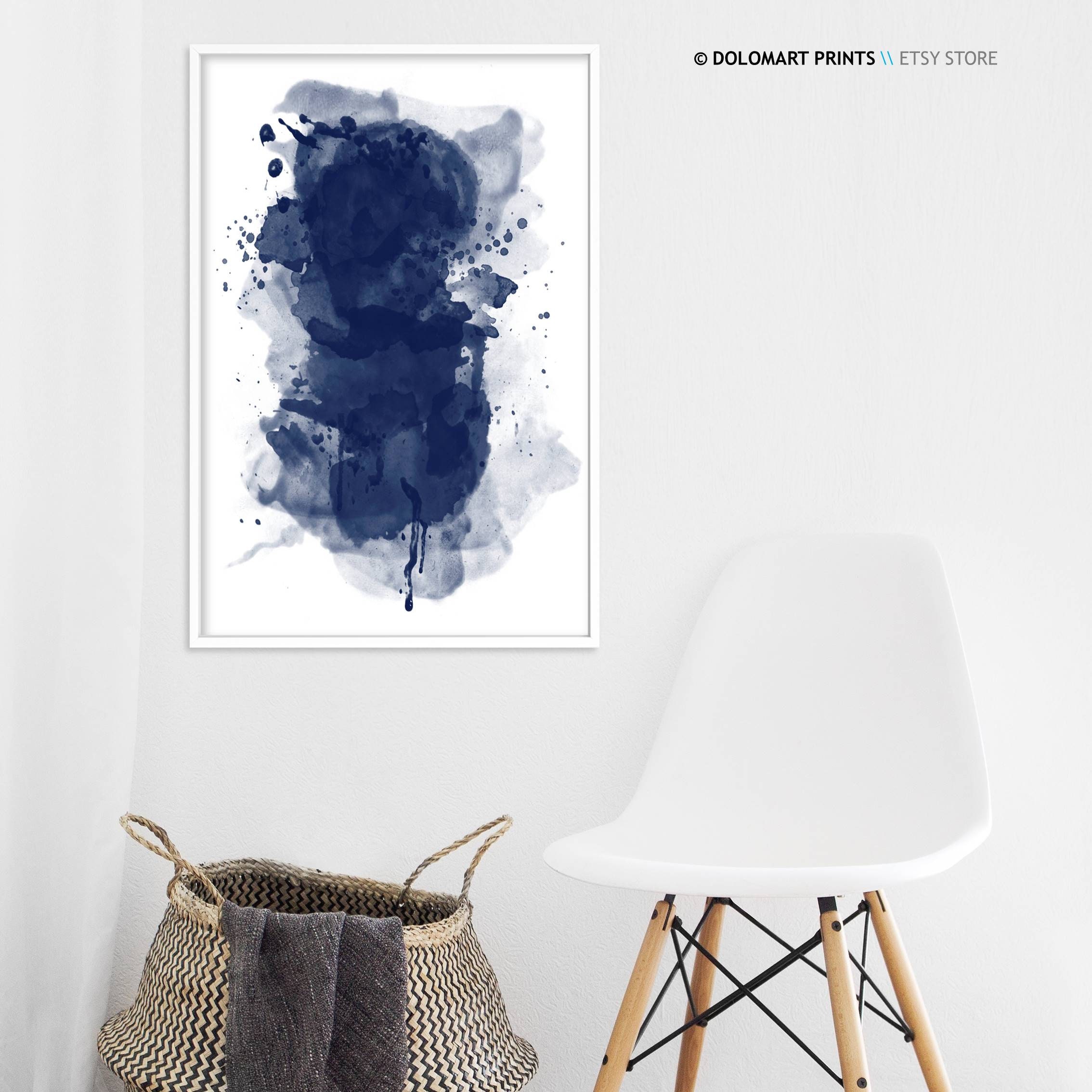Indigo Blue Scandinavian print Geometric Abstract Print | Etsy