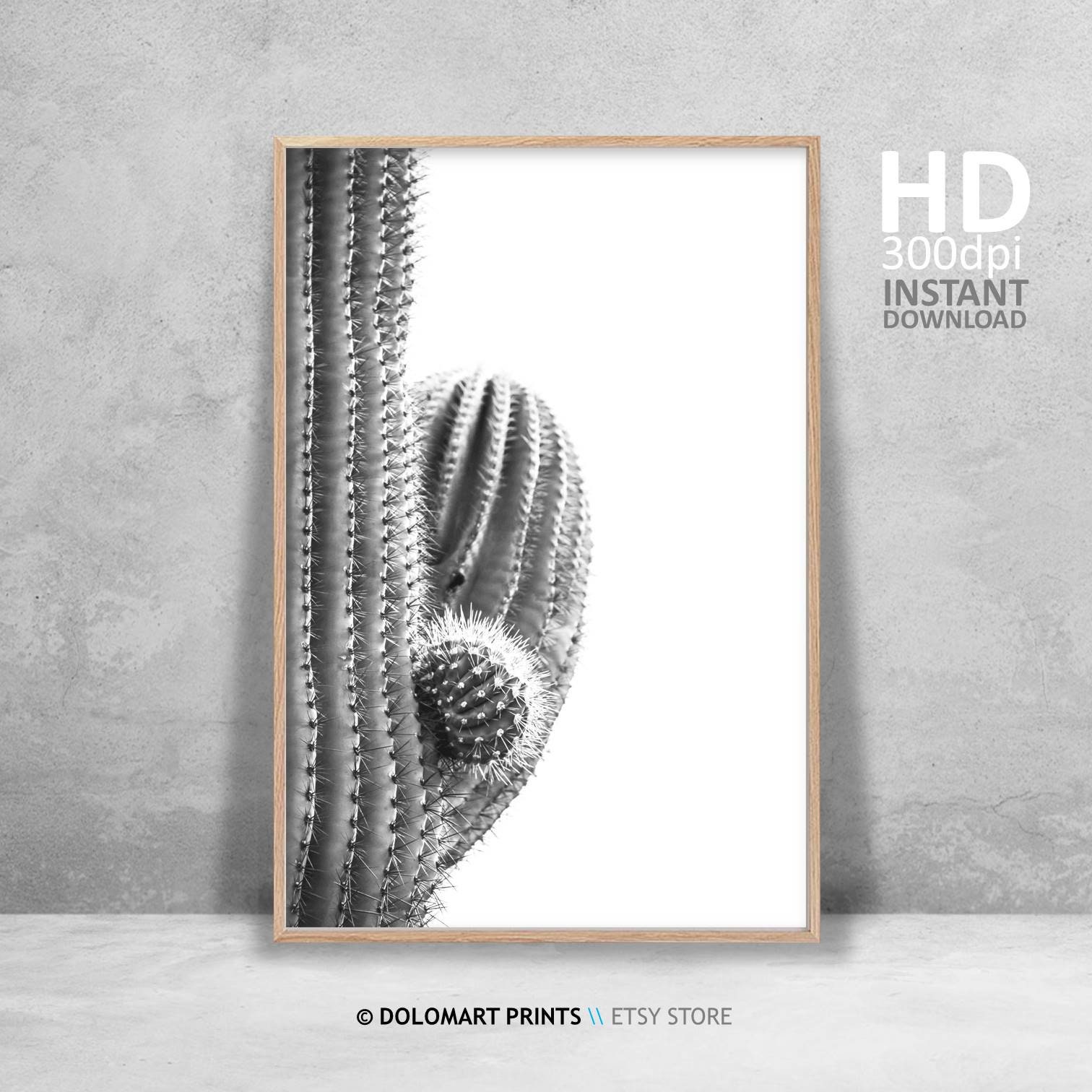 Black and White Cactus Print, Southwestern Rustic Wall Art (digital ...