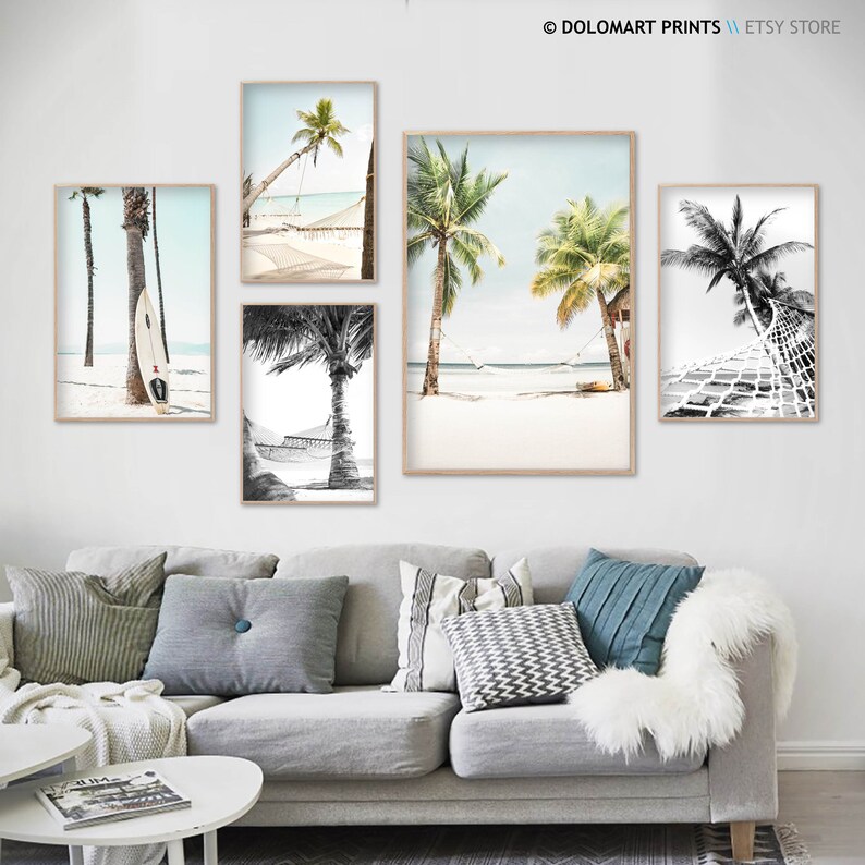 Black and White Tropical Prints Wall Gallery Set Beach Poster - Etsy