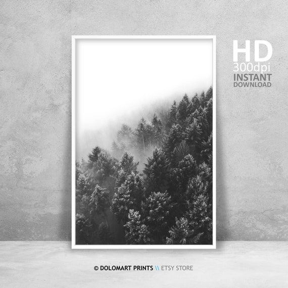 Printable Forest Art Fog Forest Mountains Foggy Nature | Etsy