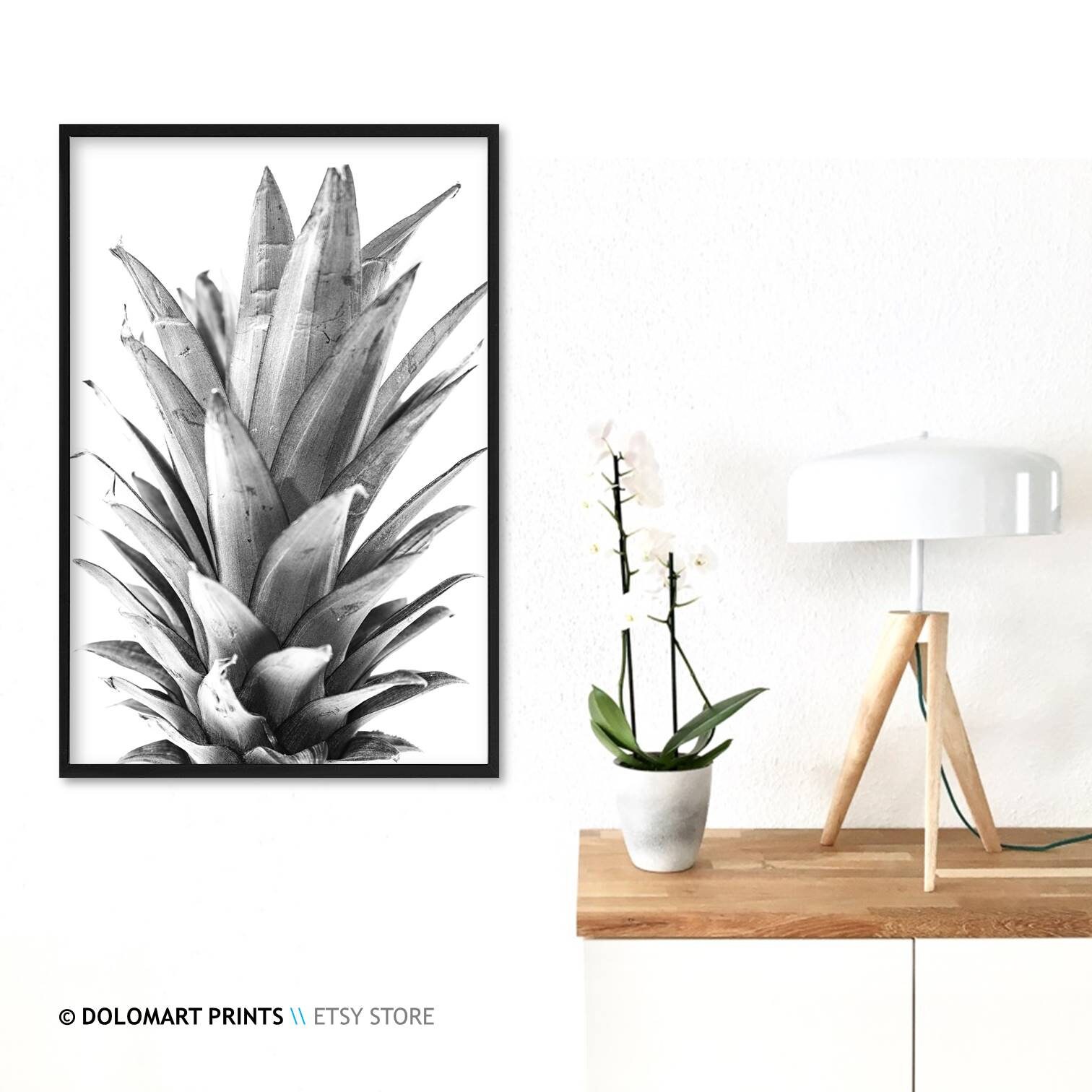 Ananas Botanical Print, Minimalist Black and White Tropical Wall Art ...