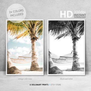 Black and White Tropical Prints Wall Gallery Set, Beach Poster Bundle ...