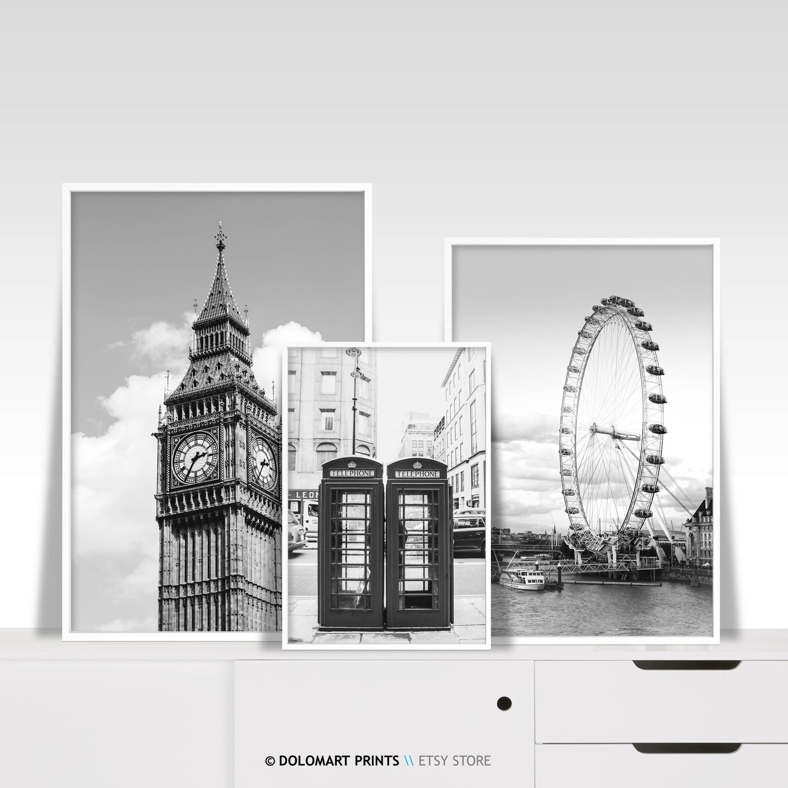 London Set of 3 Black and White Prints, London Wall Art Poster Set, Big ...