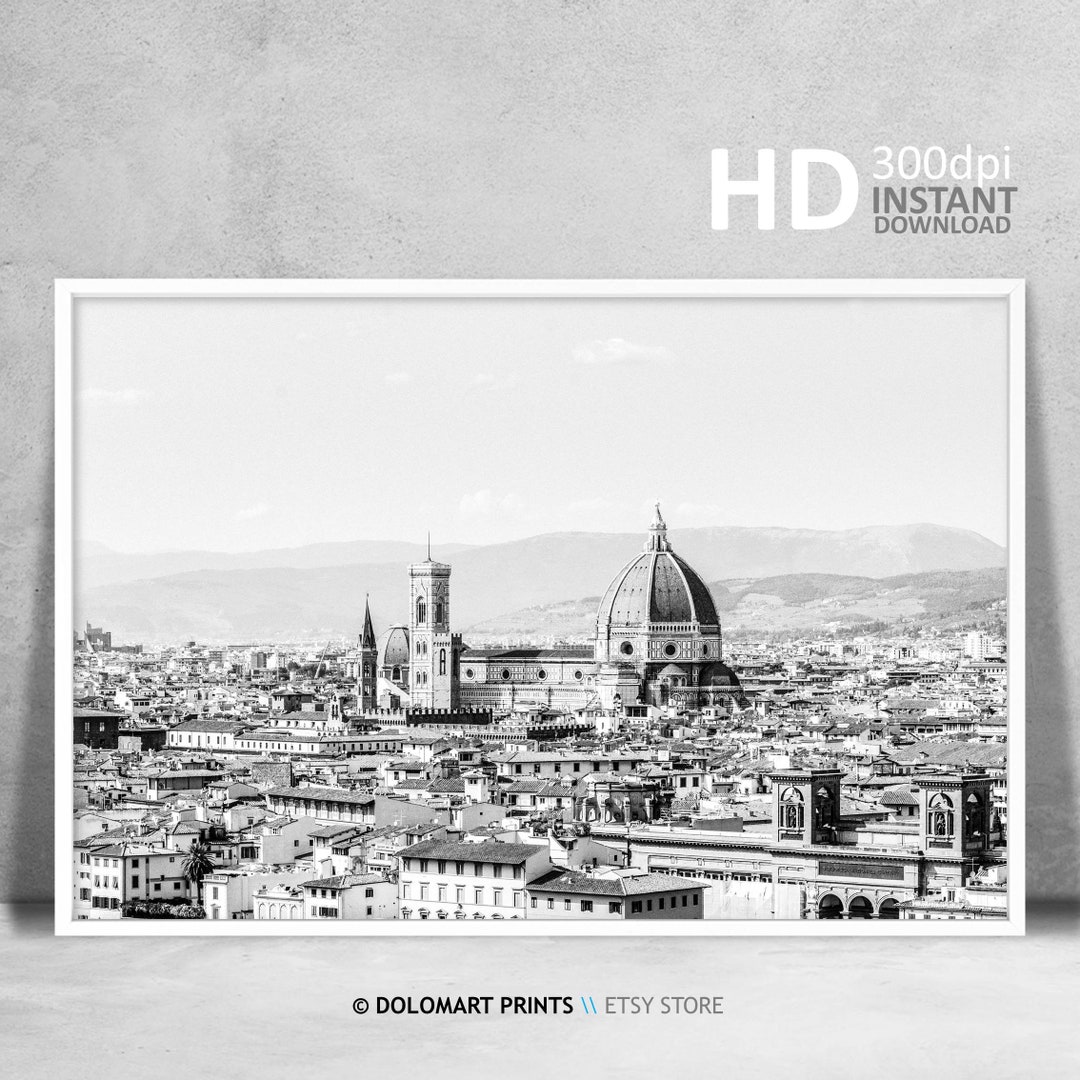 Florence Black and White Skyline Print, Florence Travel Printable ...