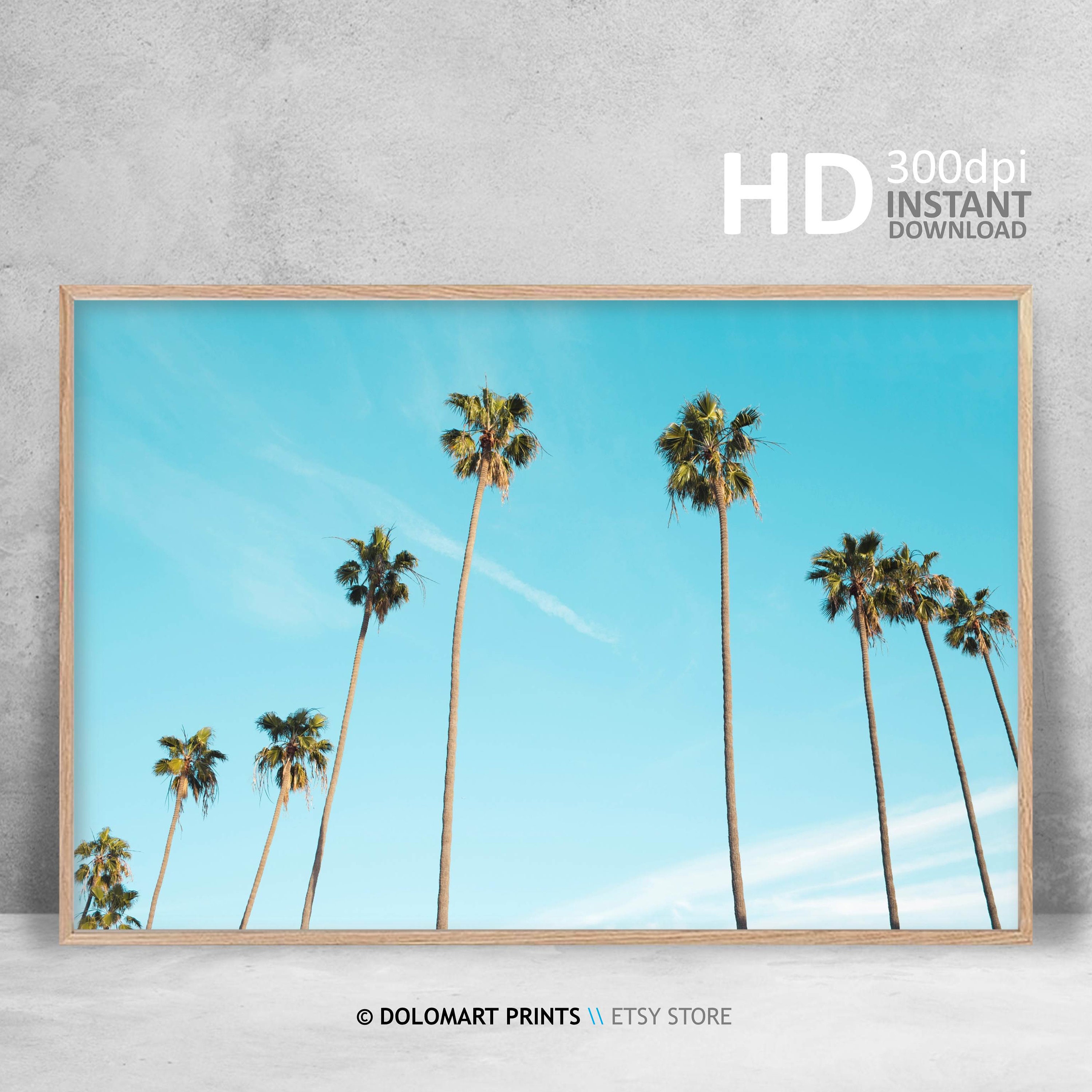 Palm Trees Horizontal Print Tropical Wall Art Decor Blue Sky | Etsy