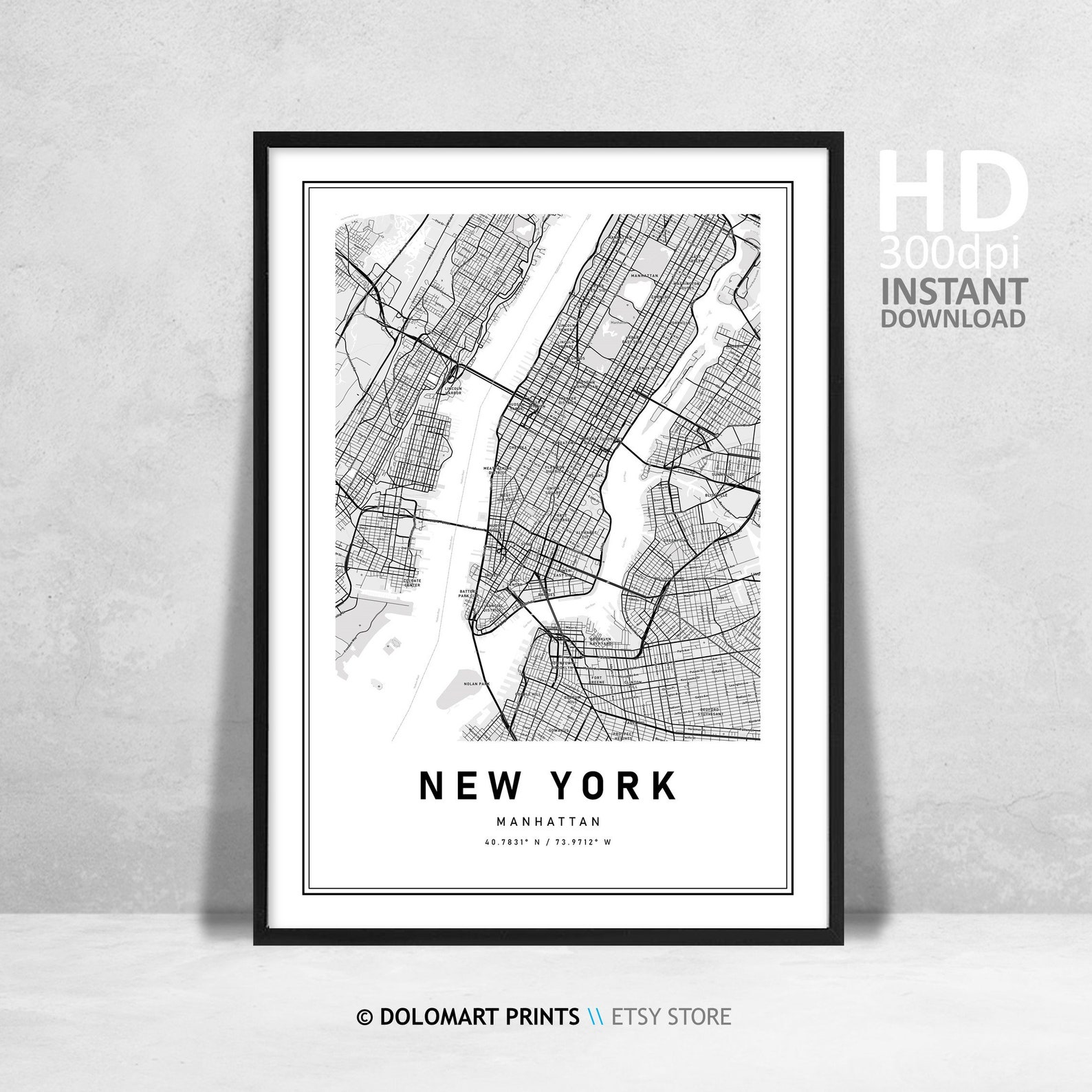 New York Map Print Printable Wall Art NYC Map Manhattan Map | Etsy