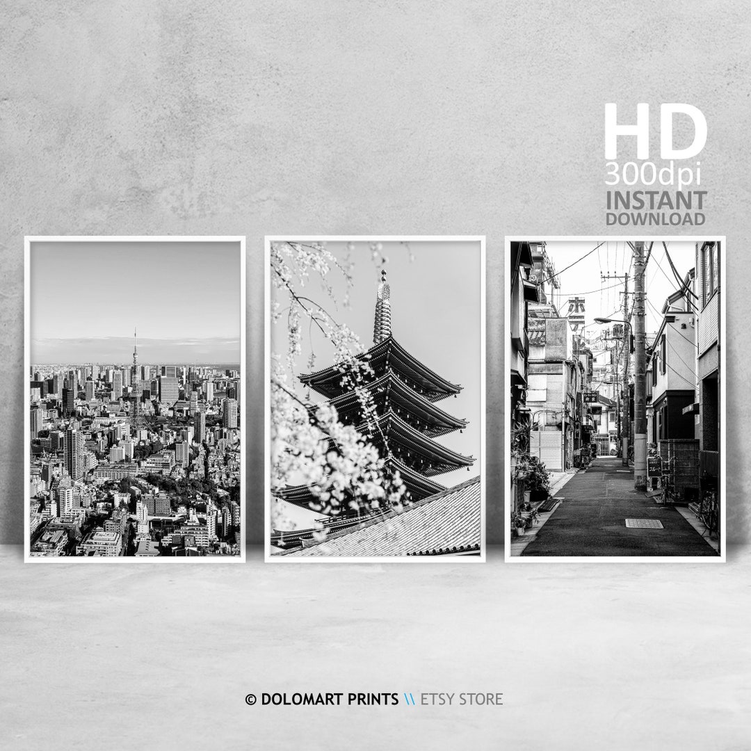 Tokyo Architecture Prints Gallery, Set of 3 Prints, Black and White ...