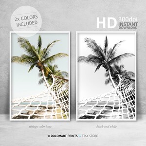 Black and White Tropical Prints Wall Gallery Set, Beach Poster Bundle ...