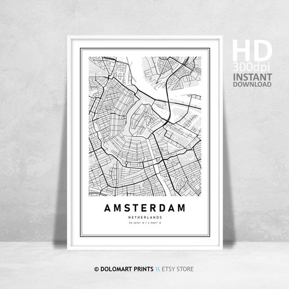 Amsterdam Printable Maps Map of Amsterdam High Resolution | Etsy