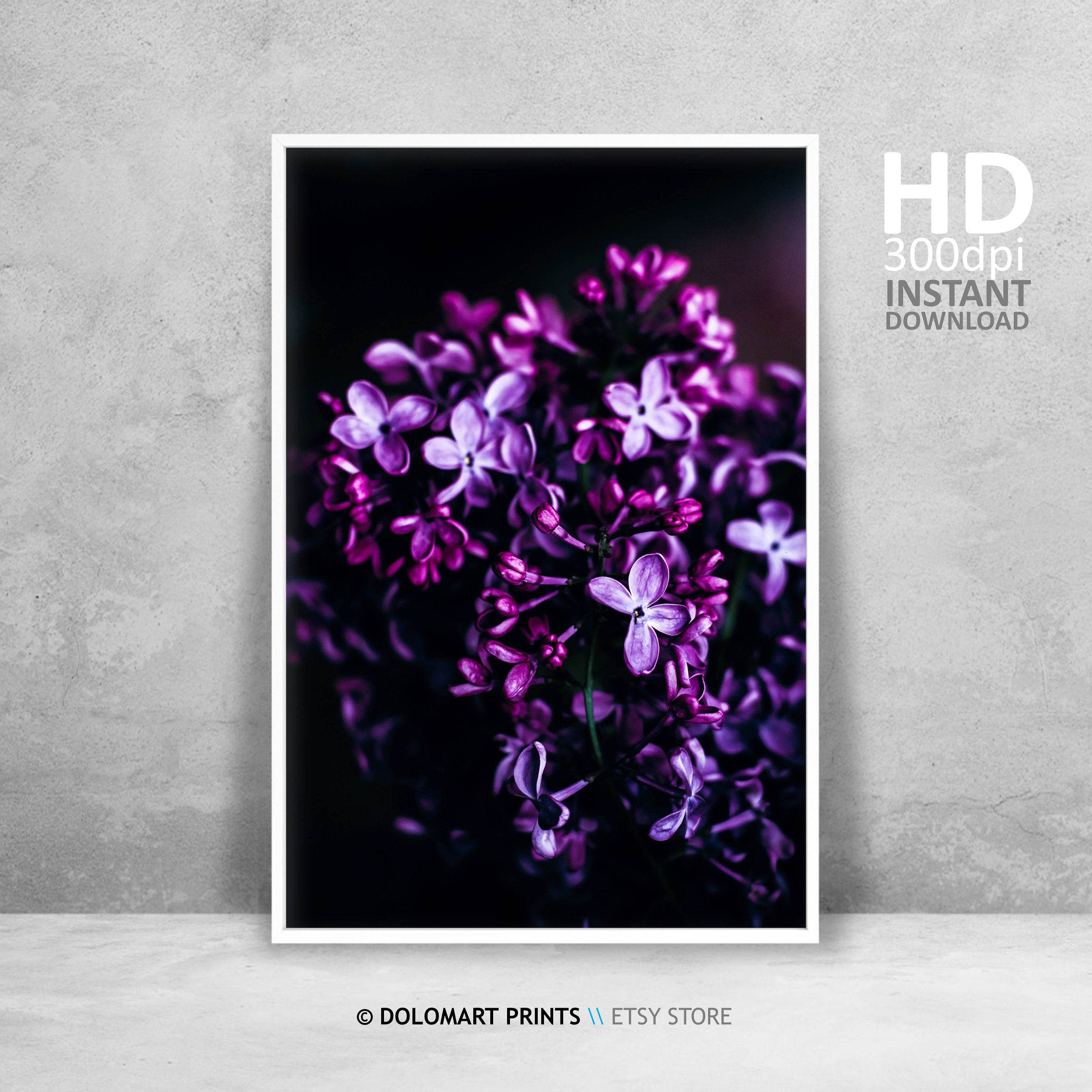 Purple Flower Print, Purple Flower Printable Photo, Purple Black Art ...