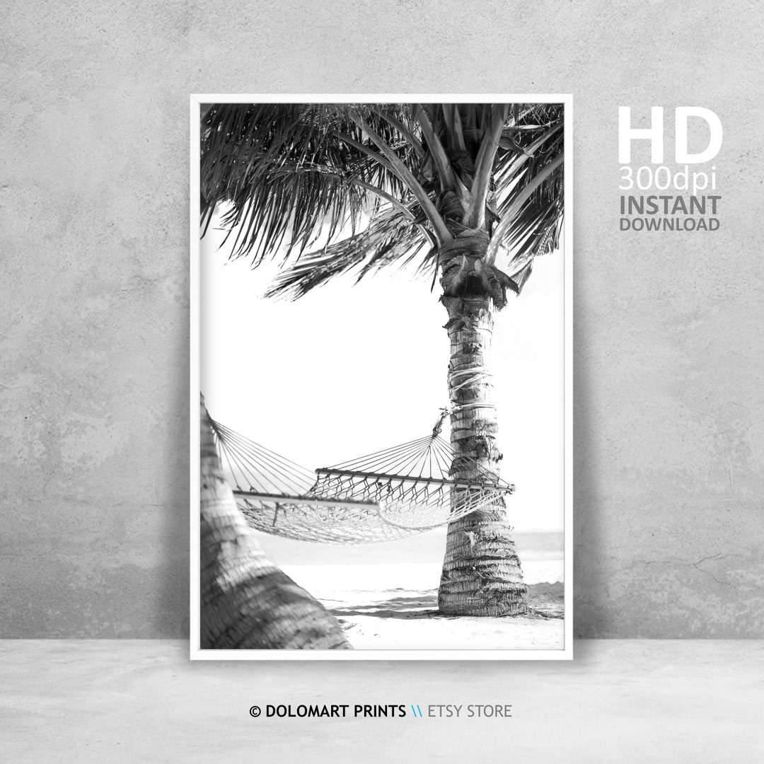 Black And White Beach Print Tropical Paradise Wall Art Printable