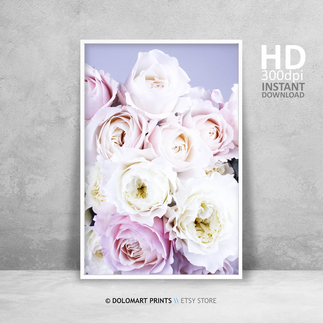 Pink Rose Peony Print, Floral Printable Art, Modern Flower Wall Art ...