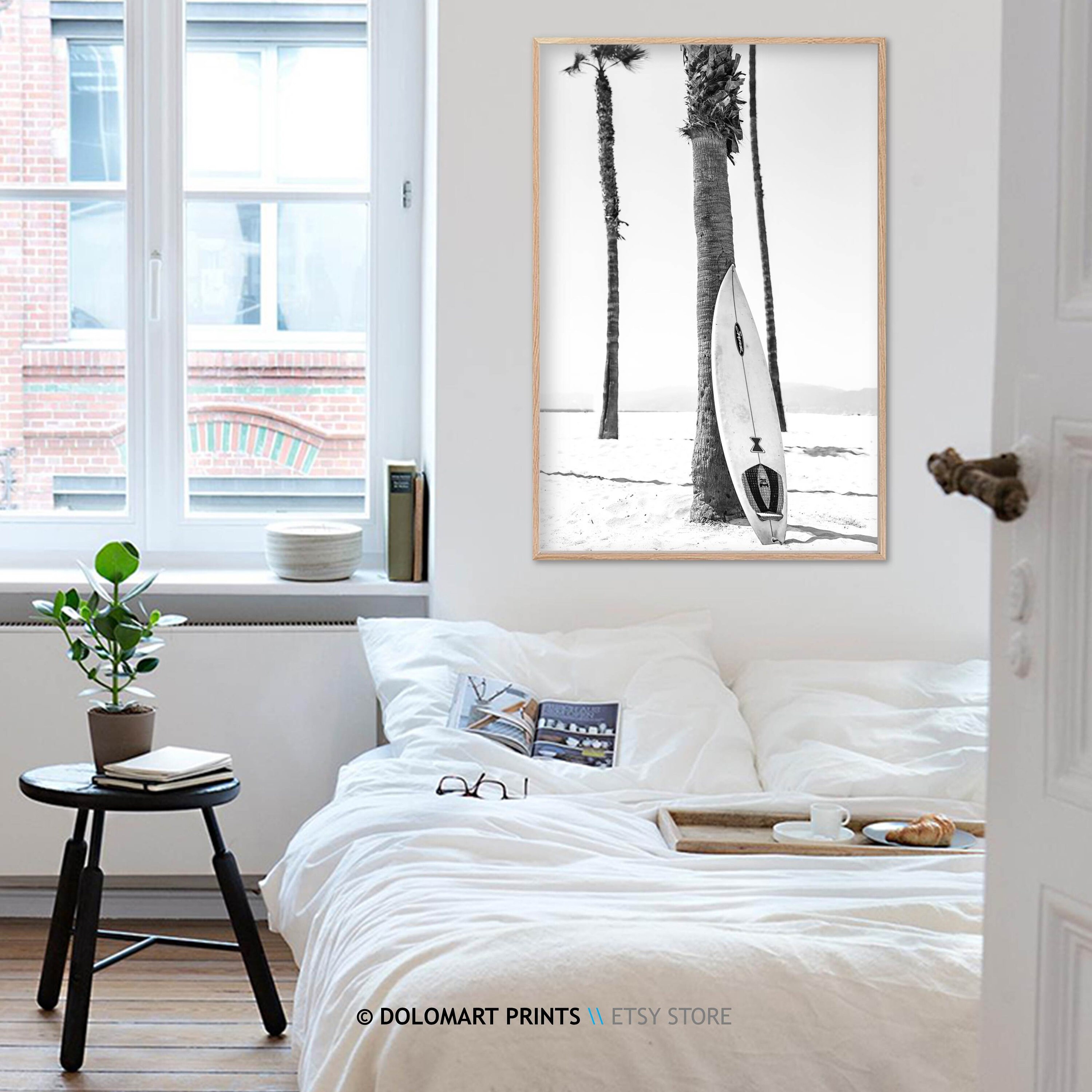 Black and White Beach Print Tropical Wall Art Decor Surfer | Etsy