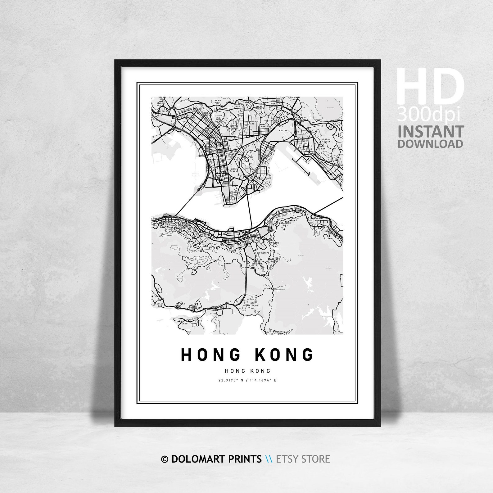 Hong Kong Printable Maps Map of Hong Kong High Resolution | Etsy