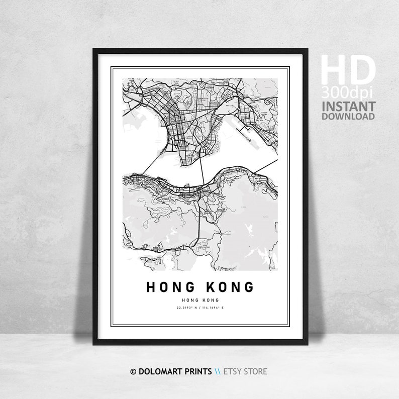 Hong Kong Printable Maps Map of Hong Kong High Resolution - Etsy