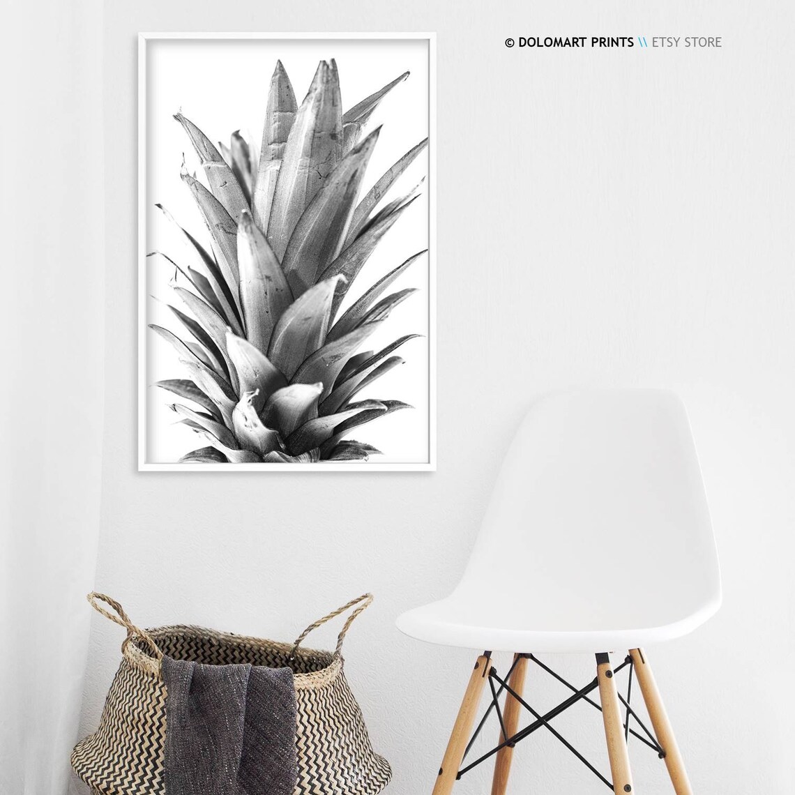 Ananas Botanical Print, Minimalist Black and White Tropical Wall Art ...