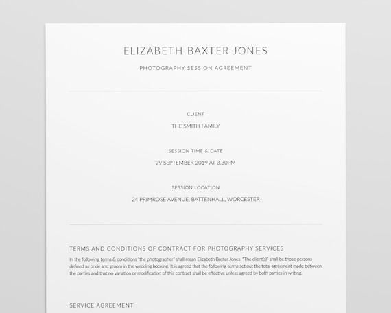 Fotografie contract template-fotograaf contracten-contract | Etsy Nederland