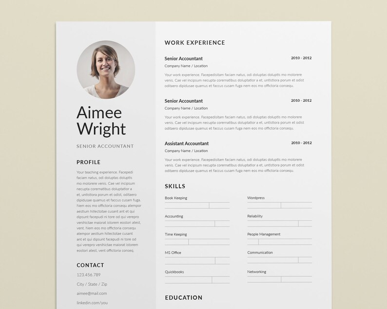 Modern Resume Template for Word Simple Resume Template - Etsy