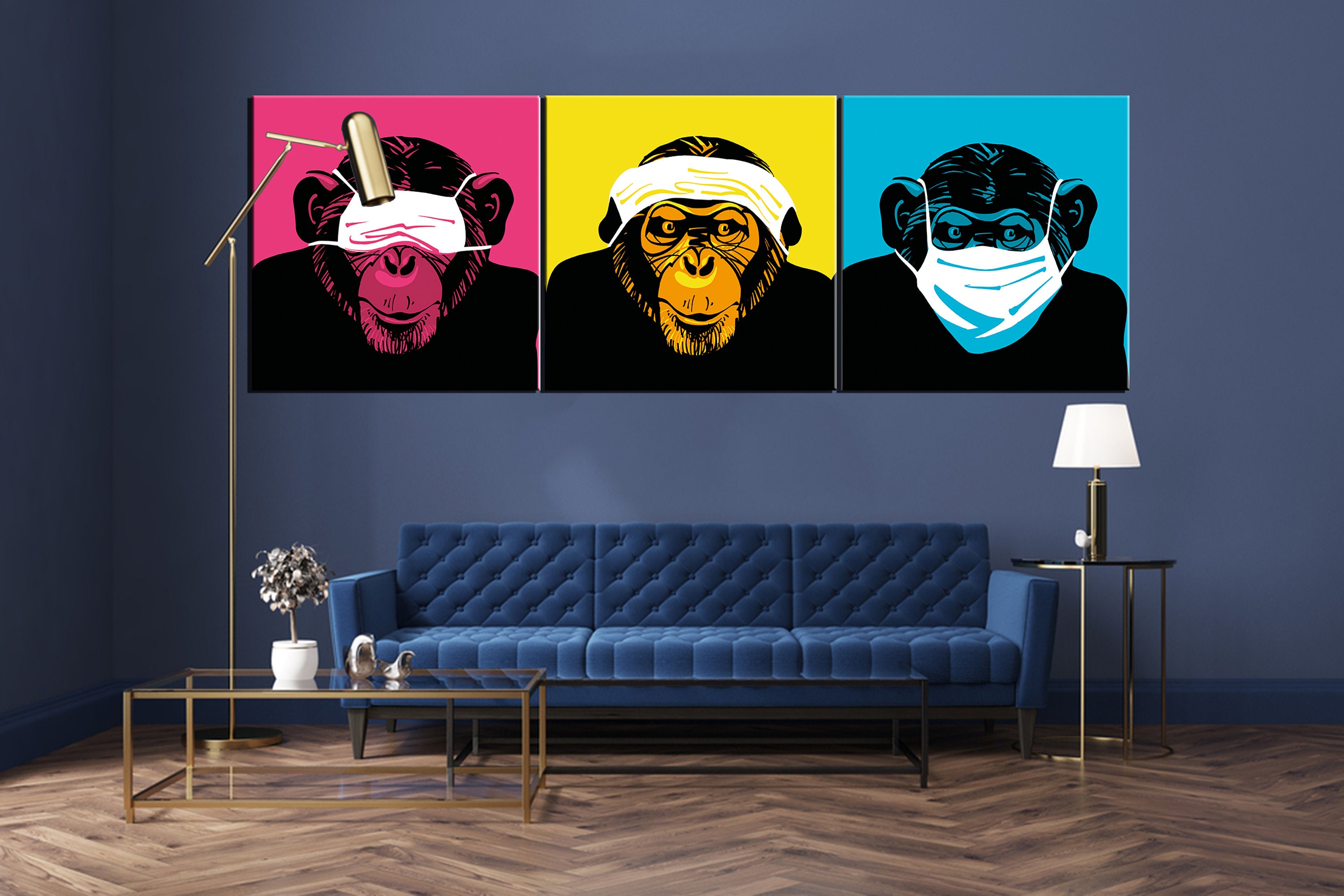 Three Wise Monkeys Canvas / Masked Monkeys / Gangstar Monkeys | Etsy