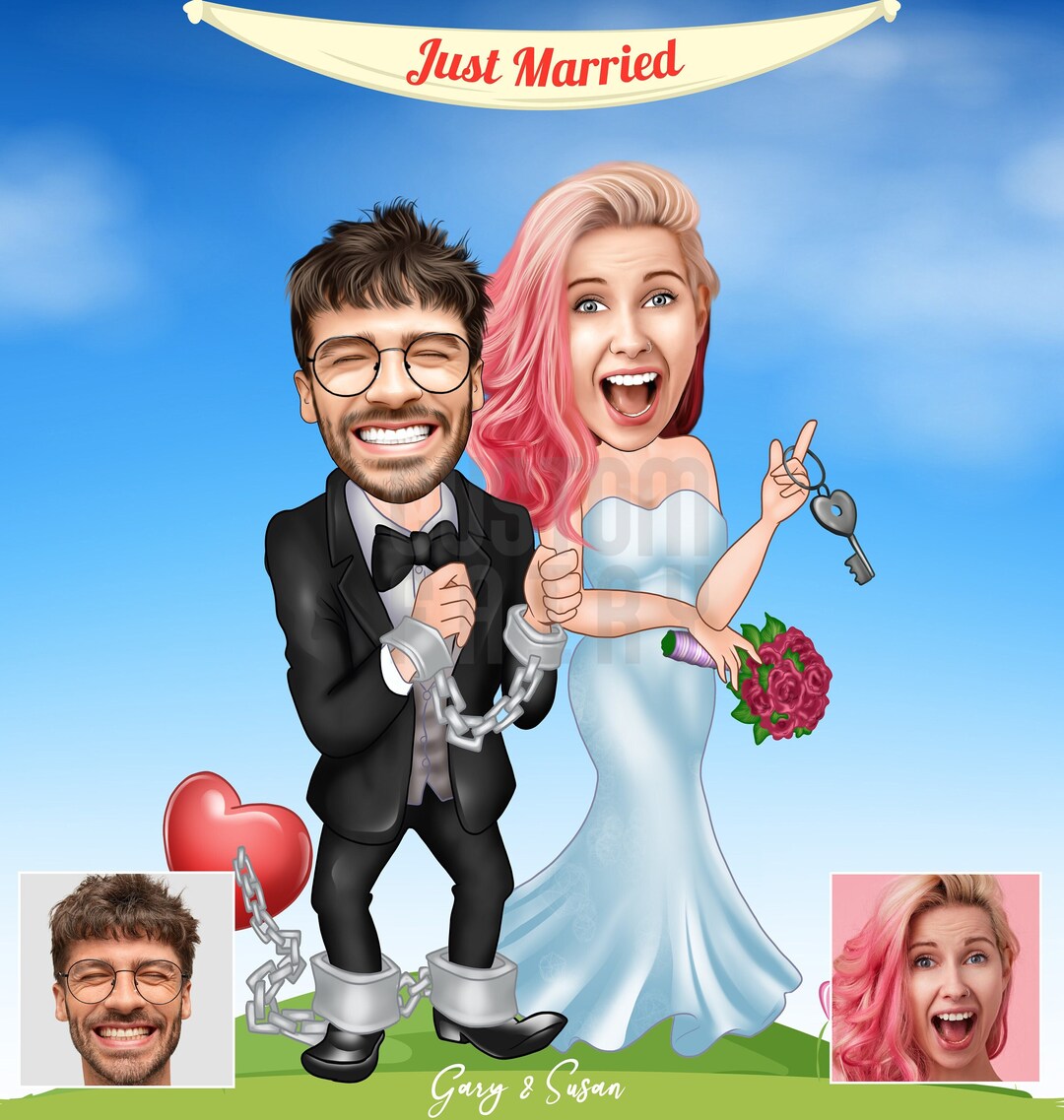 Personalized Cartoon Just Married Digital Portrait Caricature - Etsy