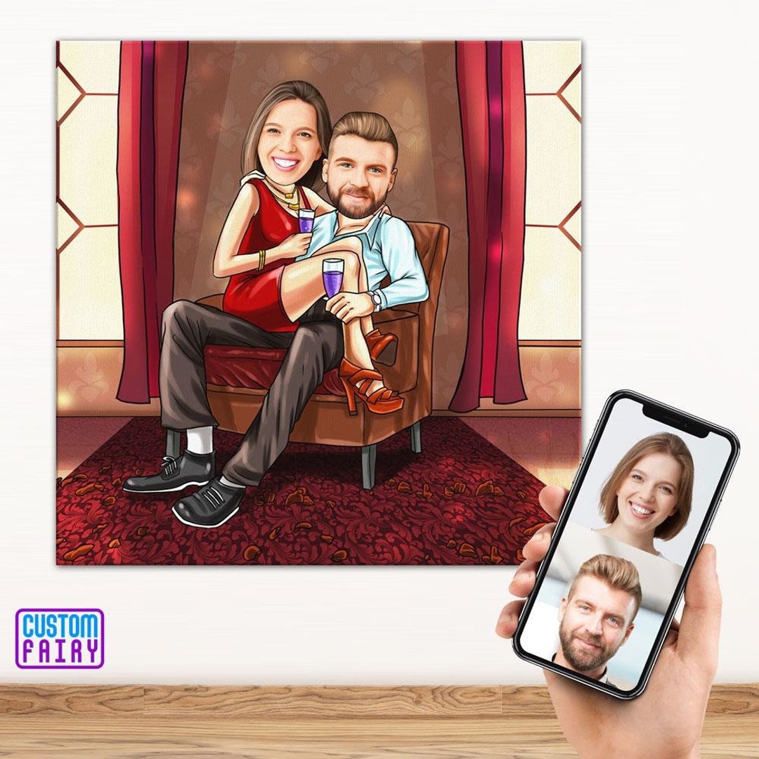 Lienzo de dibujos animados de pareja sentimental personalizada, Retrato ...