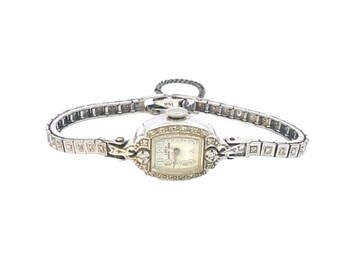 Vintage Hamilton 10K White Gold Ladies Wrist Watch Diamond Chips ...